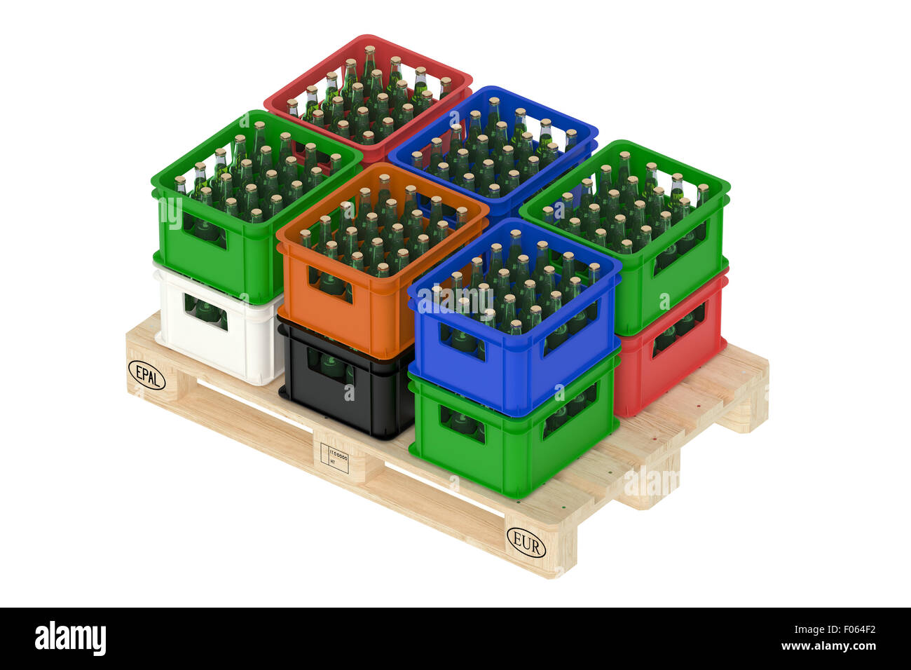 Drink crates on the wooden pallet isolated on white background Stock ...