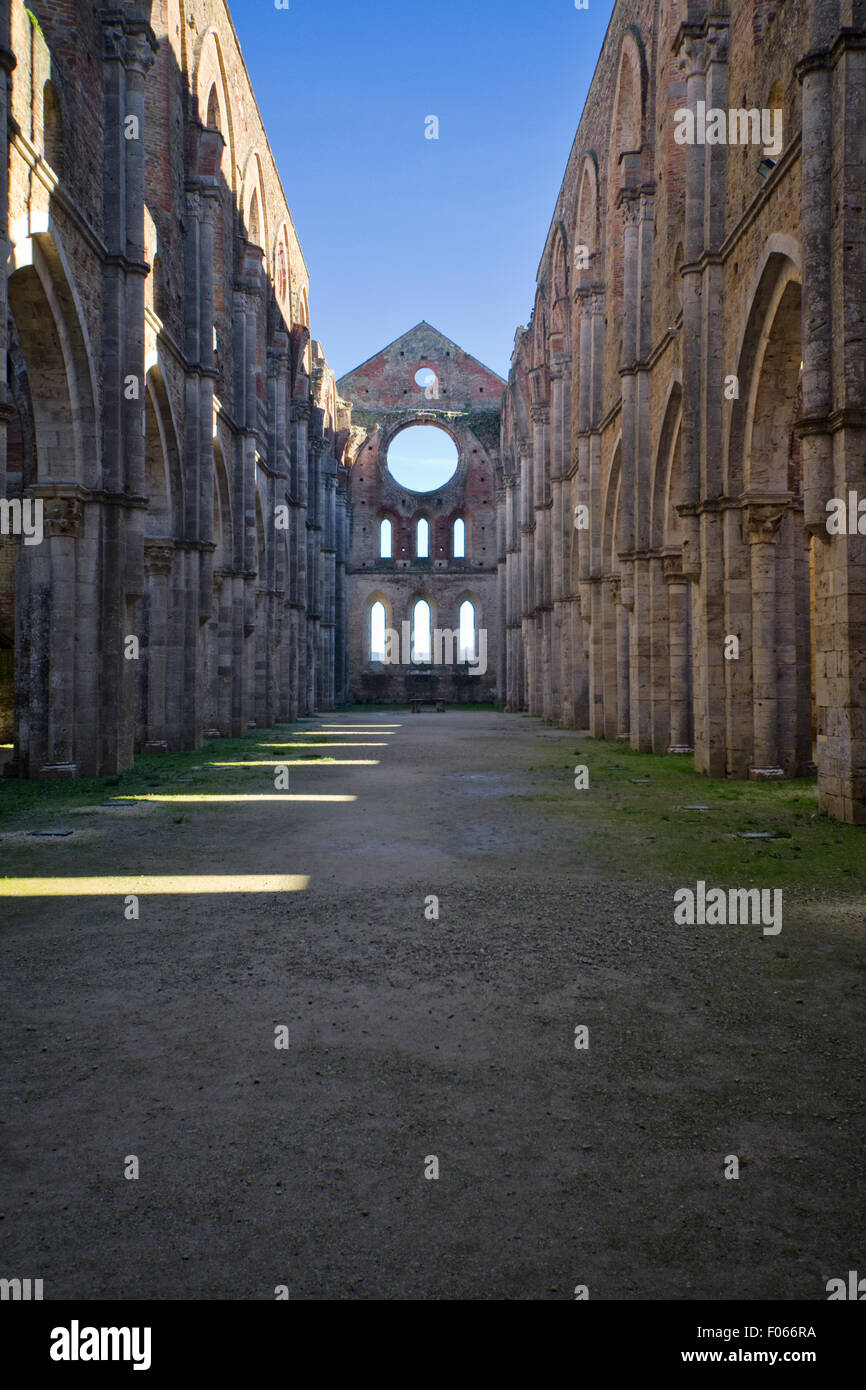The roofless nave of Abbey of Saint Galgano, Tuscany, Italy Stock Photo ...