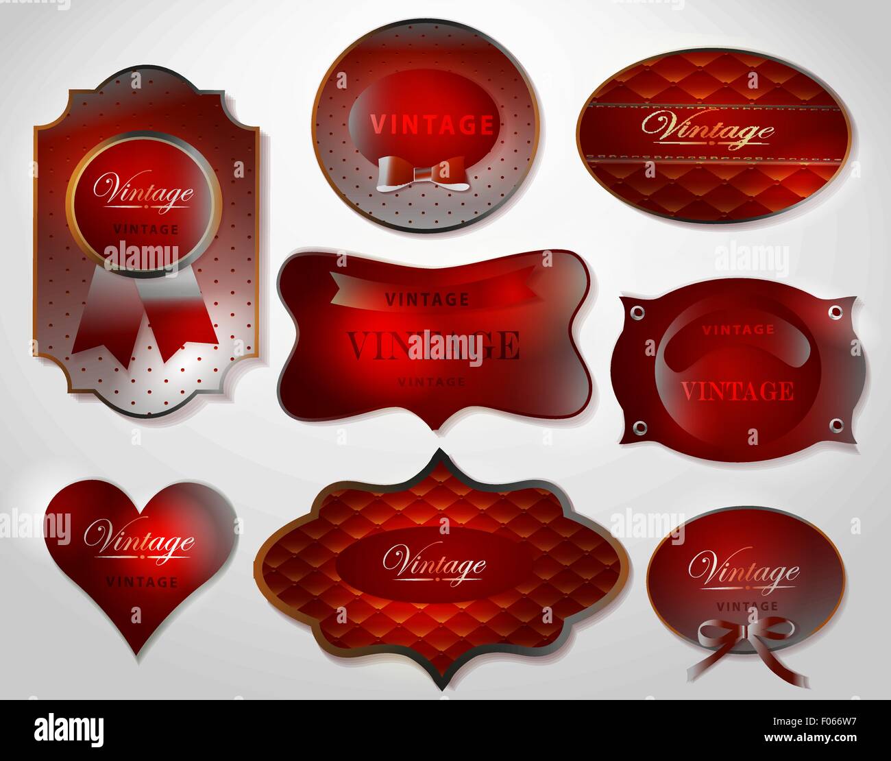 Set of retro shiny vector labels and stickers with bow. Design t Stock ...