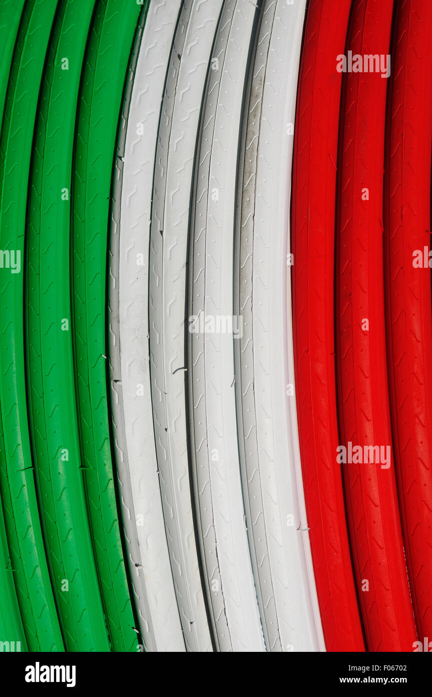 Closeup of Colored Tires, Italian Flag Stock Photo - Alamy