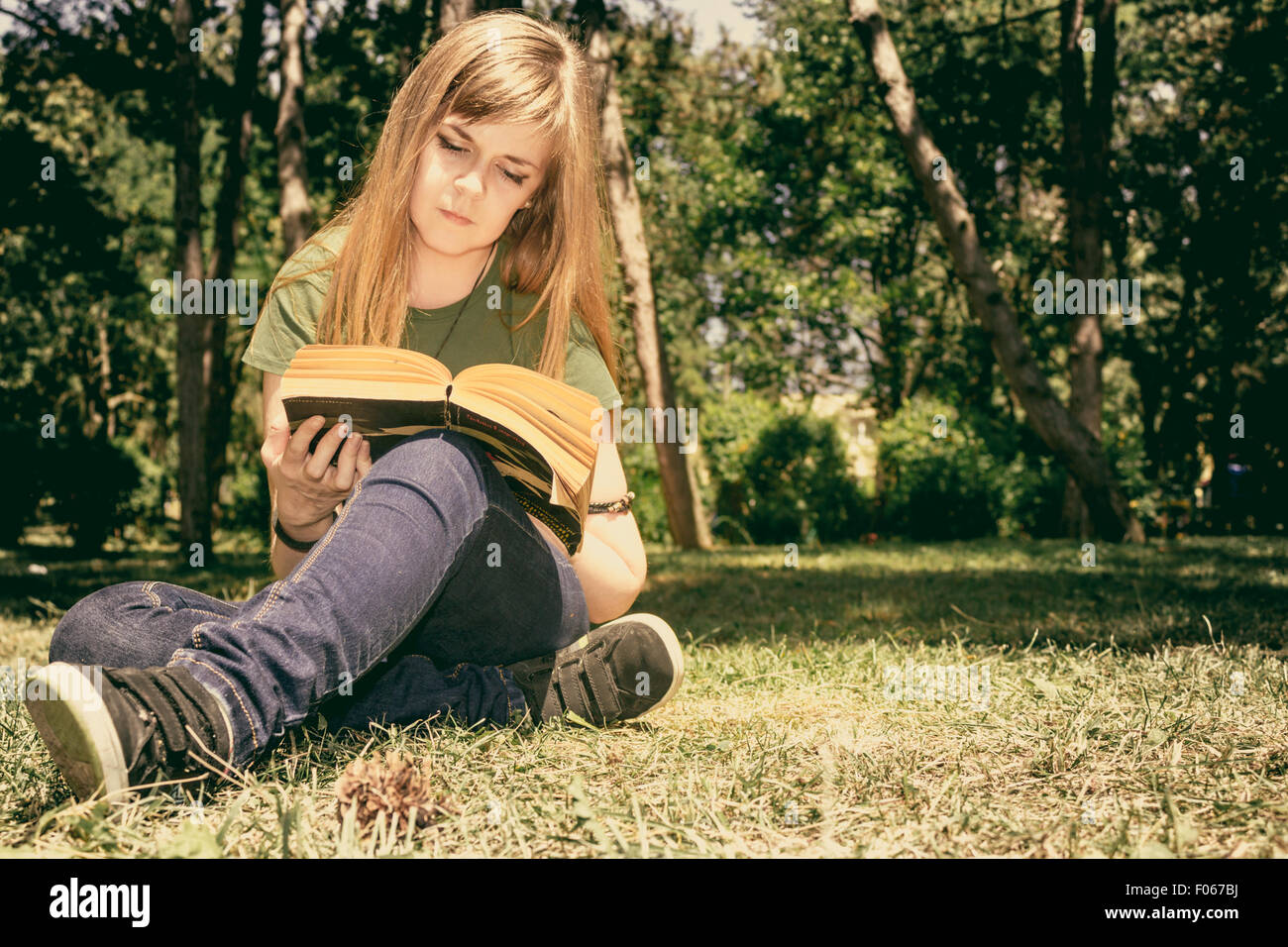 Reading and relaxing in a park Stock Photo - Alamy