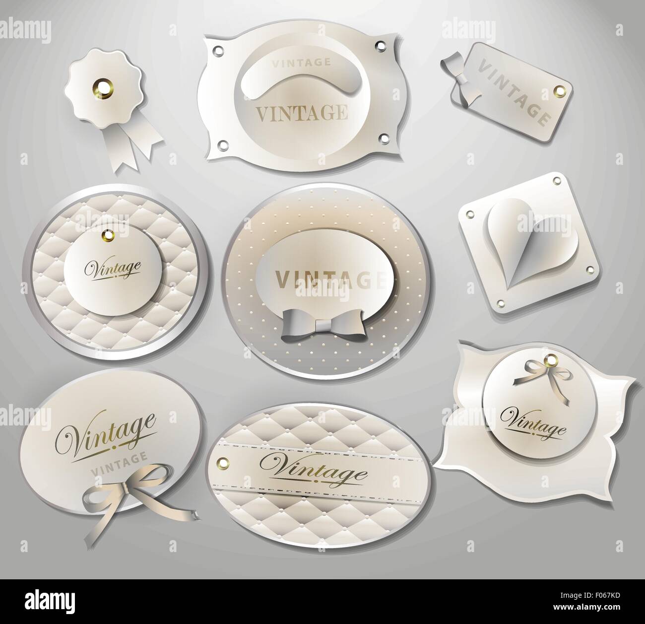 Set of retro shiny vector labels and stickers with bow. Design t Stock ...