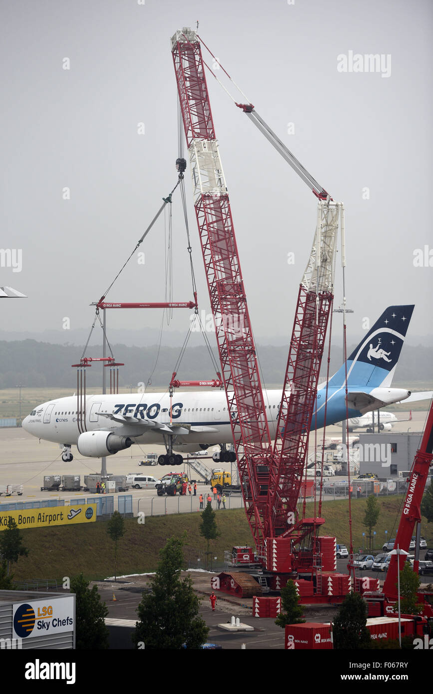 A crane lifts the German Aerospace Center (DLR) aircraft "Zero G" from ...