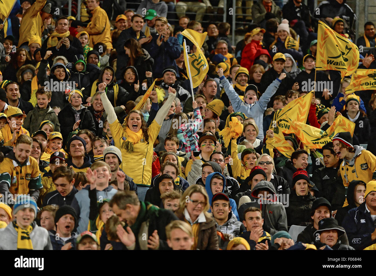 Sydney, Australia. 8th Aug, 2015. Fans cheer a try during the Rugby ...