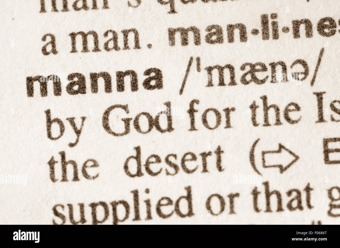 Definition of word manna in dictionary Stock Photo - Alamy