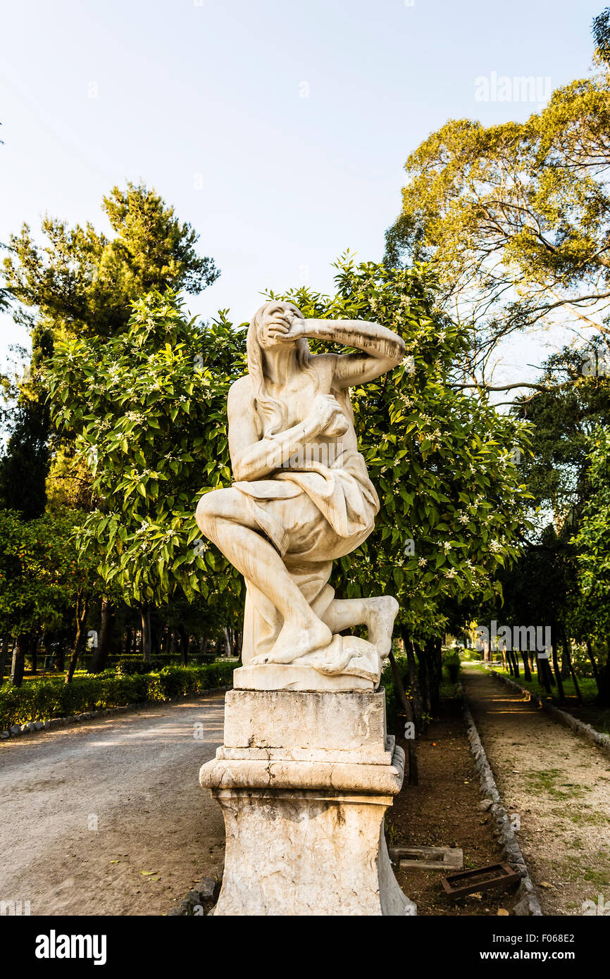 Afraid Woman statue in Villa Giulia at Palermo, Sicily, Italy Stock ...