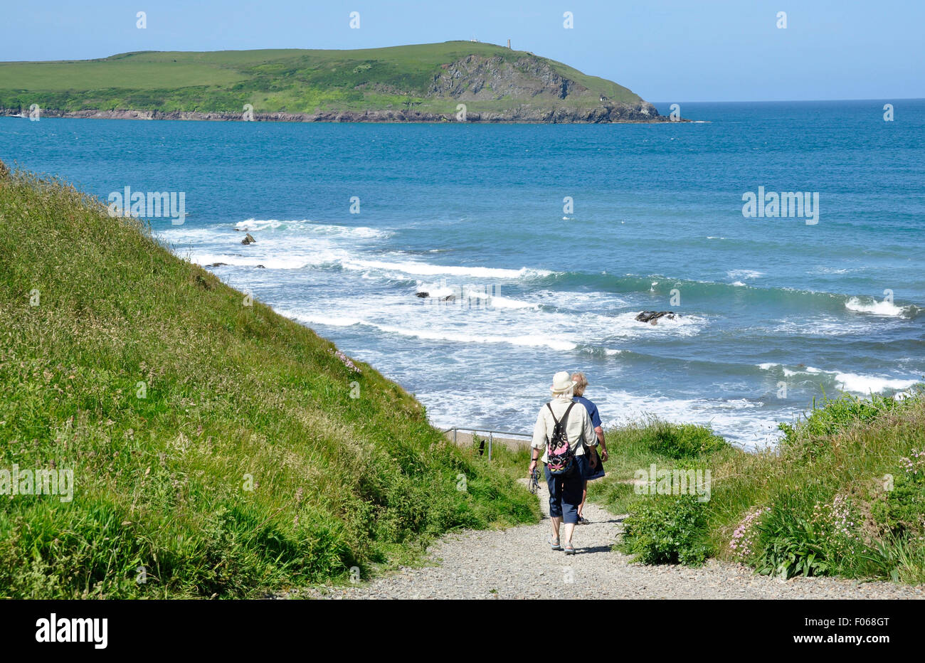 North Cornwall - cliff top path - down to Greenaway beach - couple ...