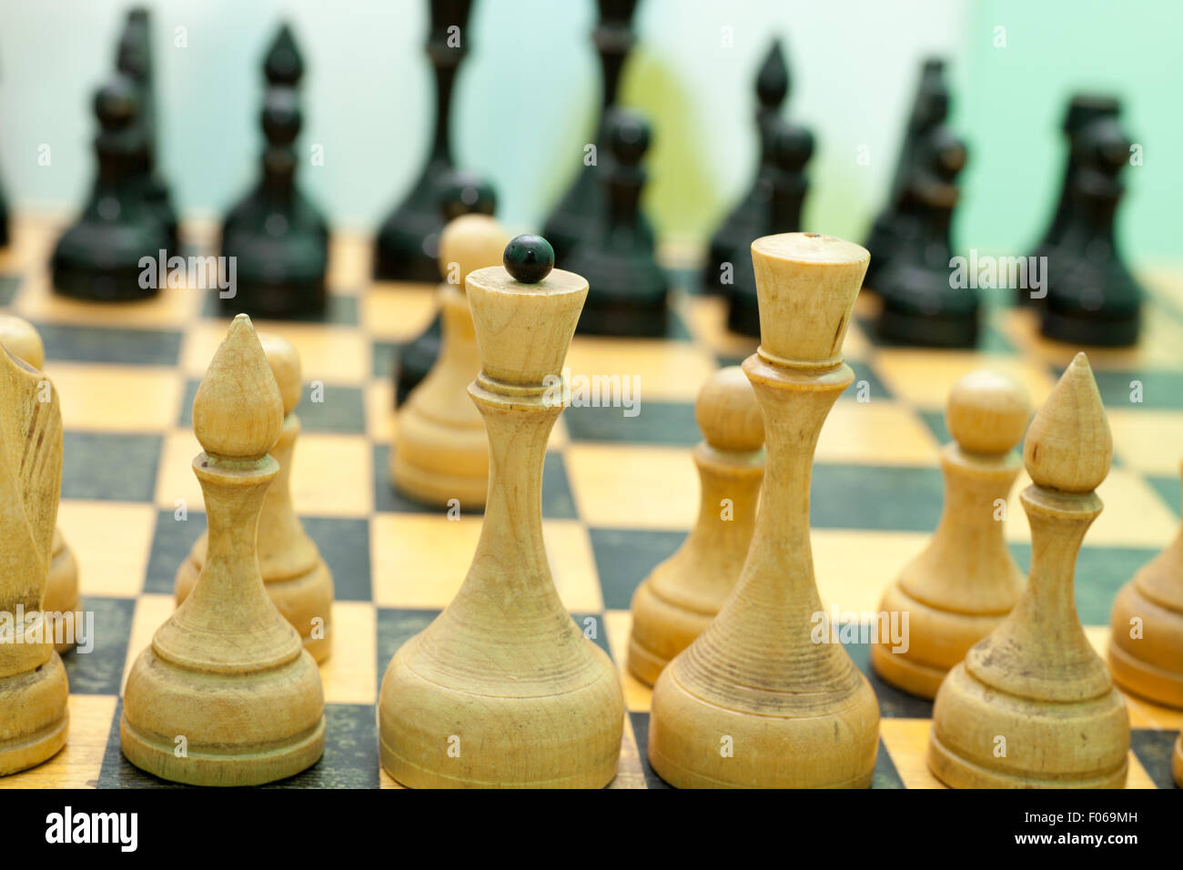 Old styled chess board with figures Stock Photo - Alamy