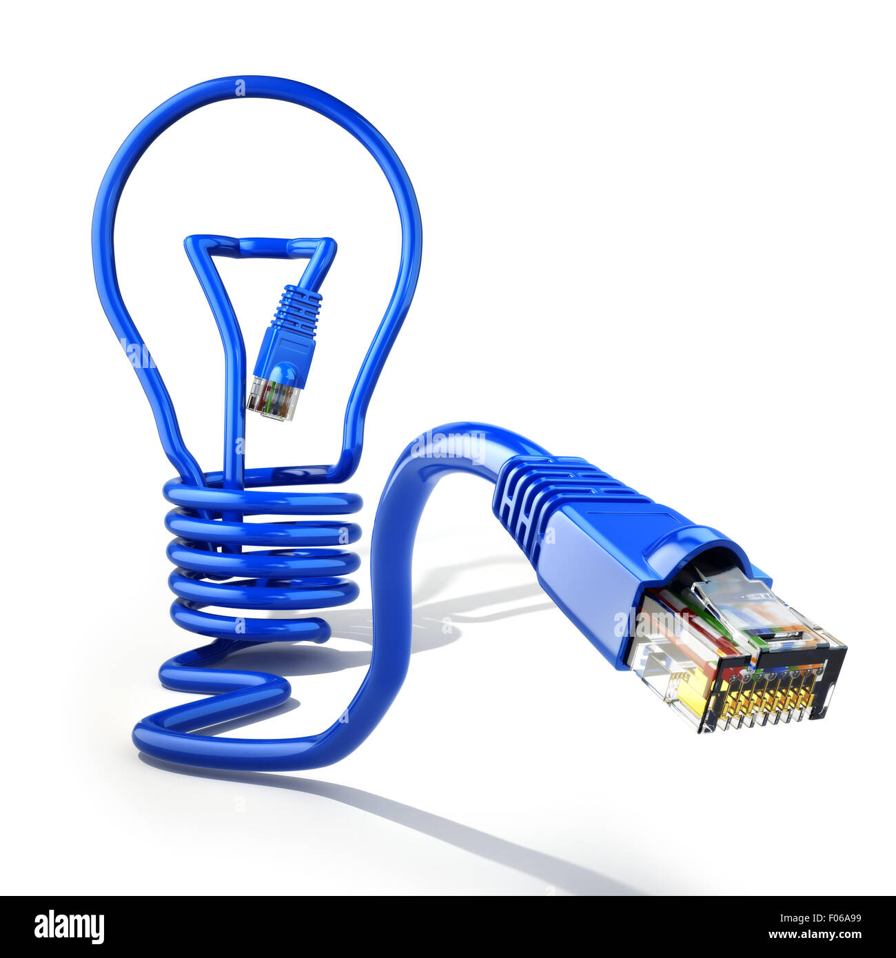 Start up internet business idea concept. Light bulb and lan cable. 3d ...