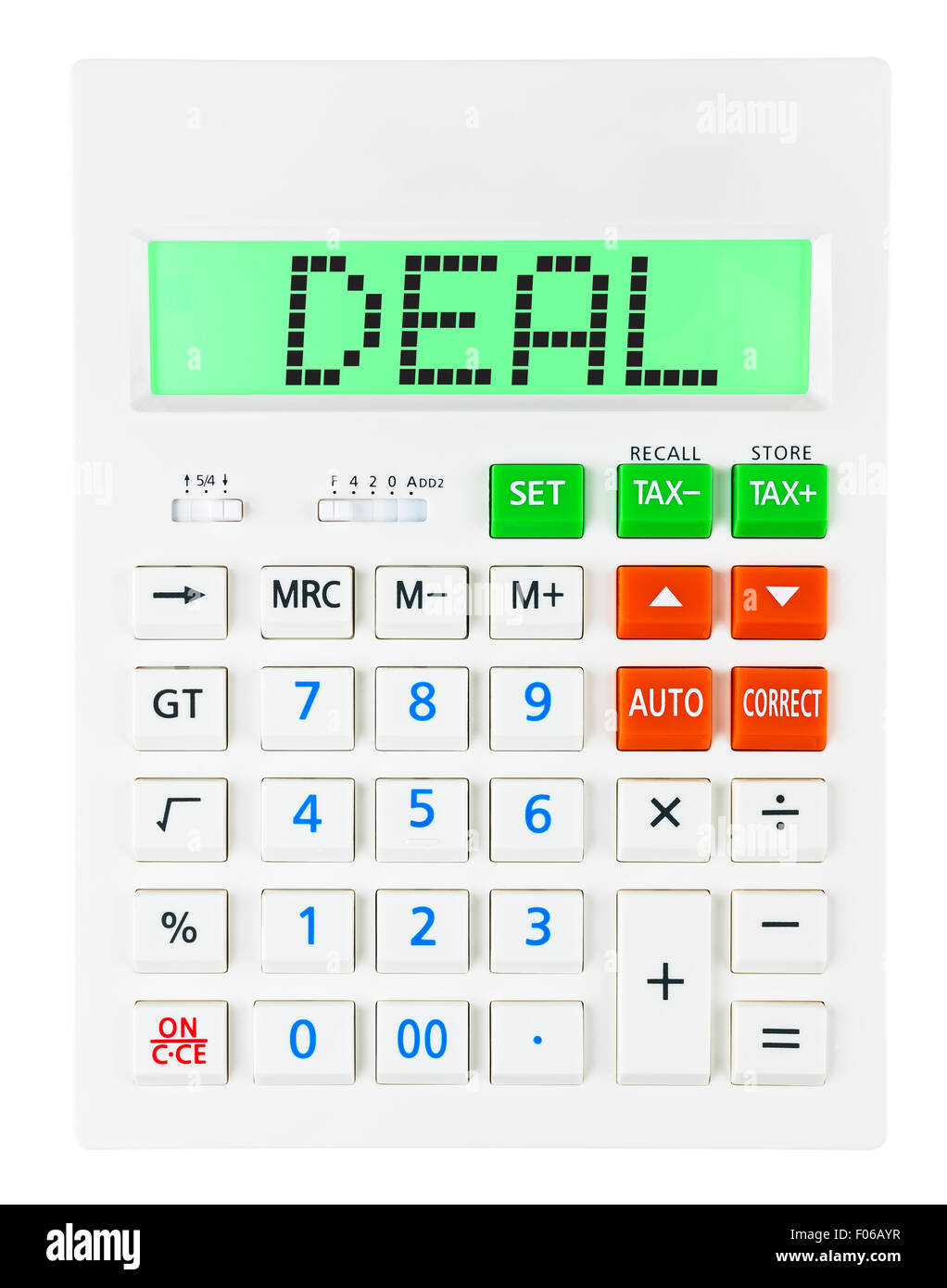 Calculator with DEAL on display isolated on white background Stock ...