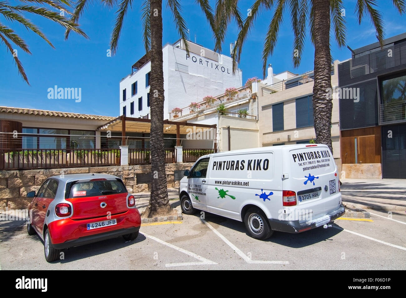 Hotel Portixol between palm trees in bright sunshine on July 26, 2015 ...