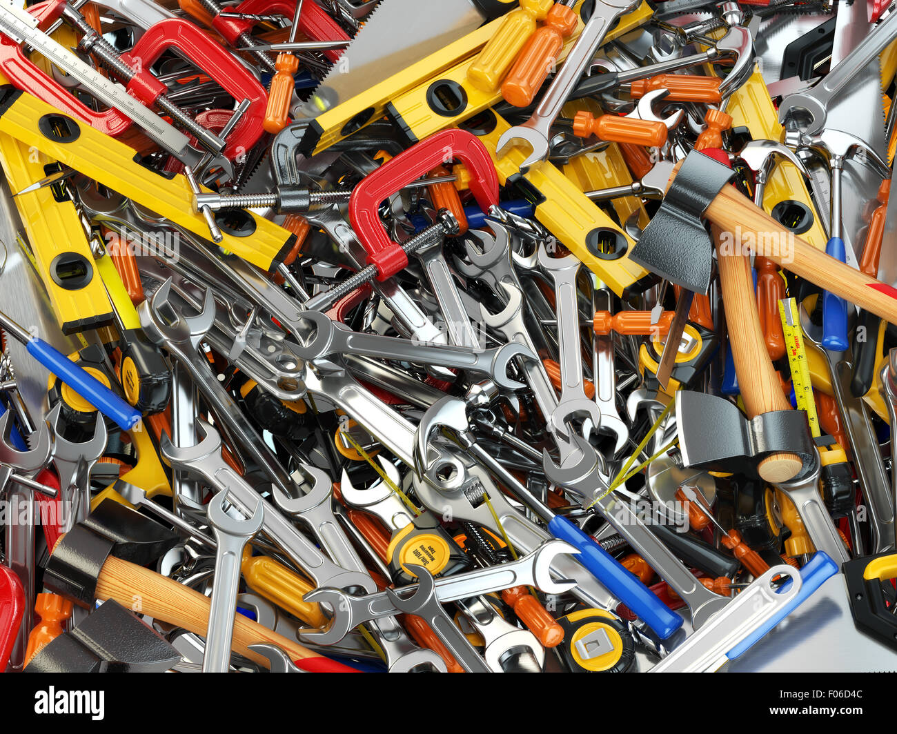 Tool background. Heap of different tools. Workshop. 3d Stock Photo - Alamy