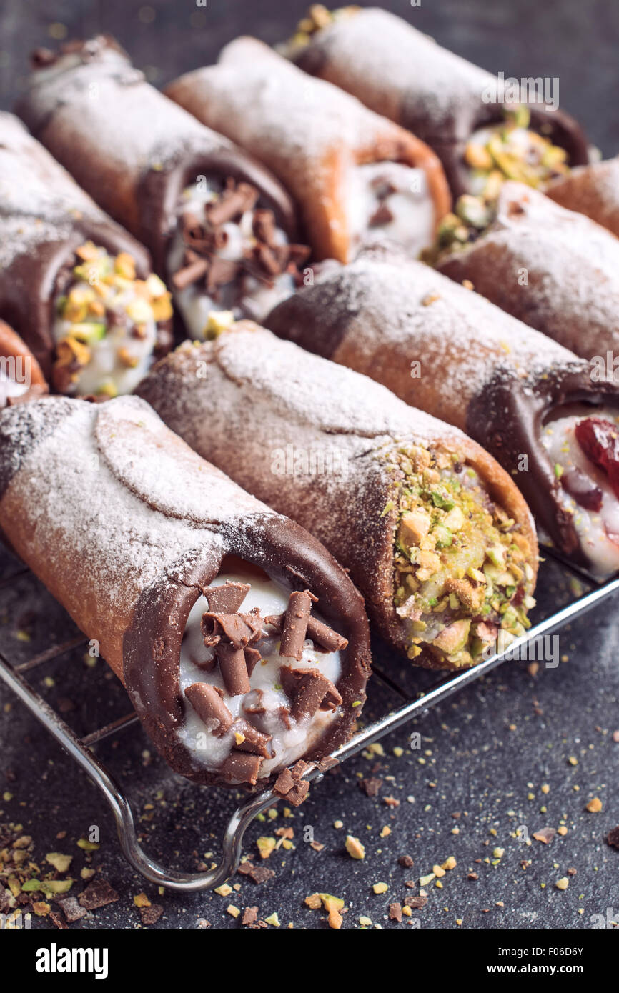 Sweet traditional Italian cannoli served,selective focus Stock Photo ...