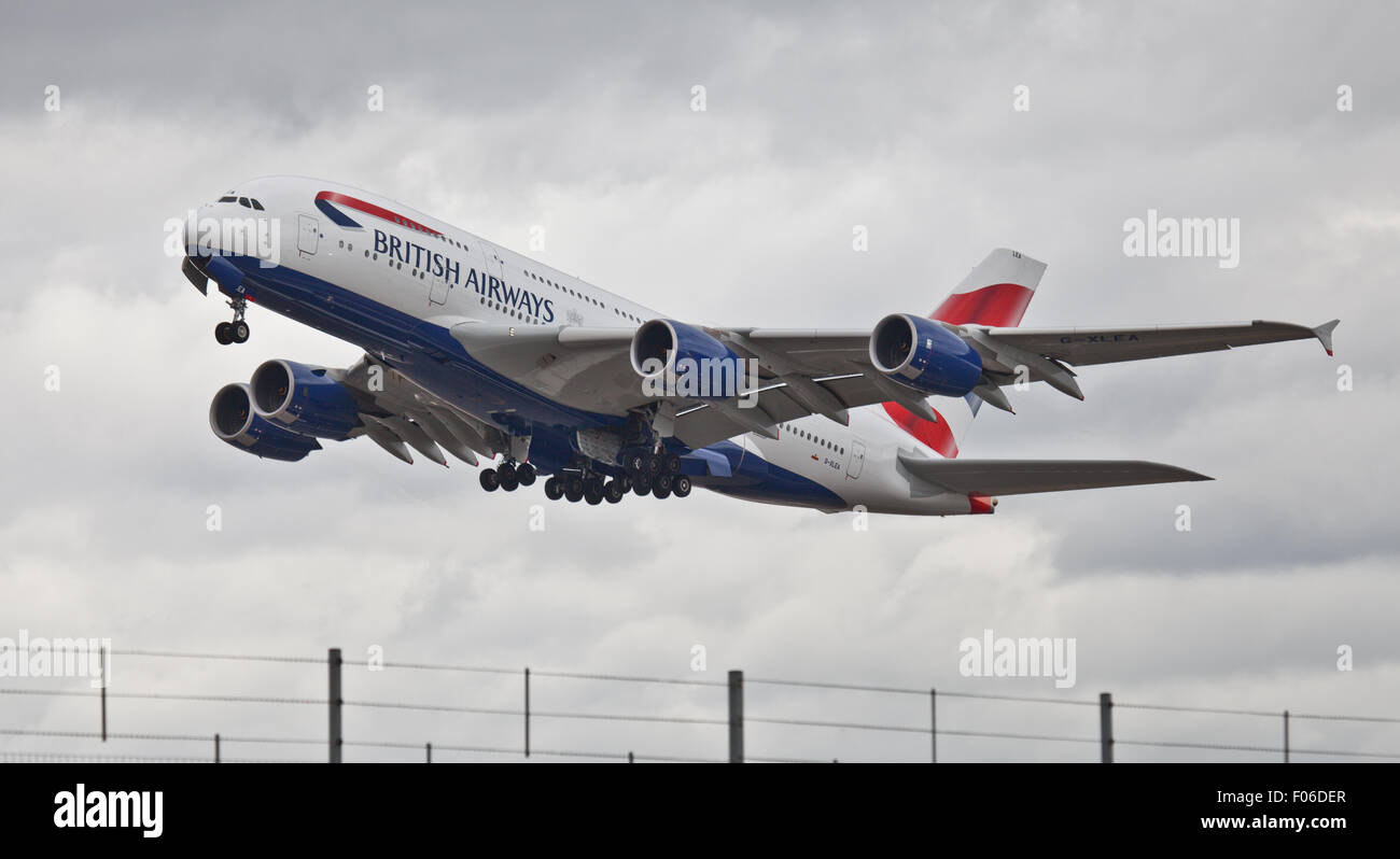 British Airways Airbus a380 G-XLEA taking off from London-Heathrow ...