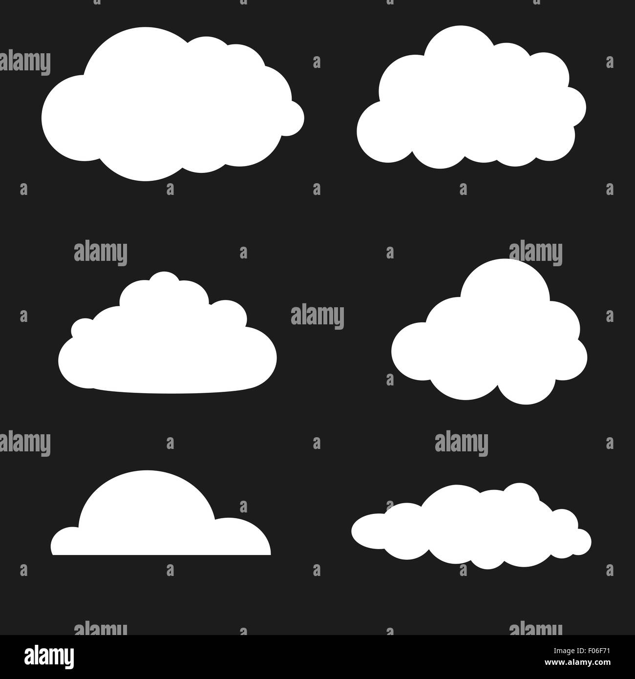 Vector illustration of clouds collection. White shapes on black ...