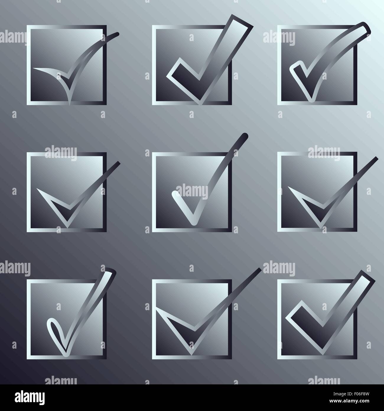 Vector confirm icons set. Yes icon. Check Mark icon. Mettalic Stock ...