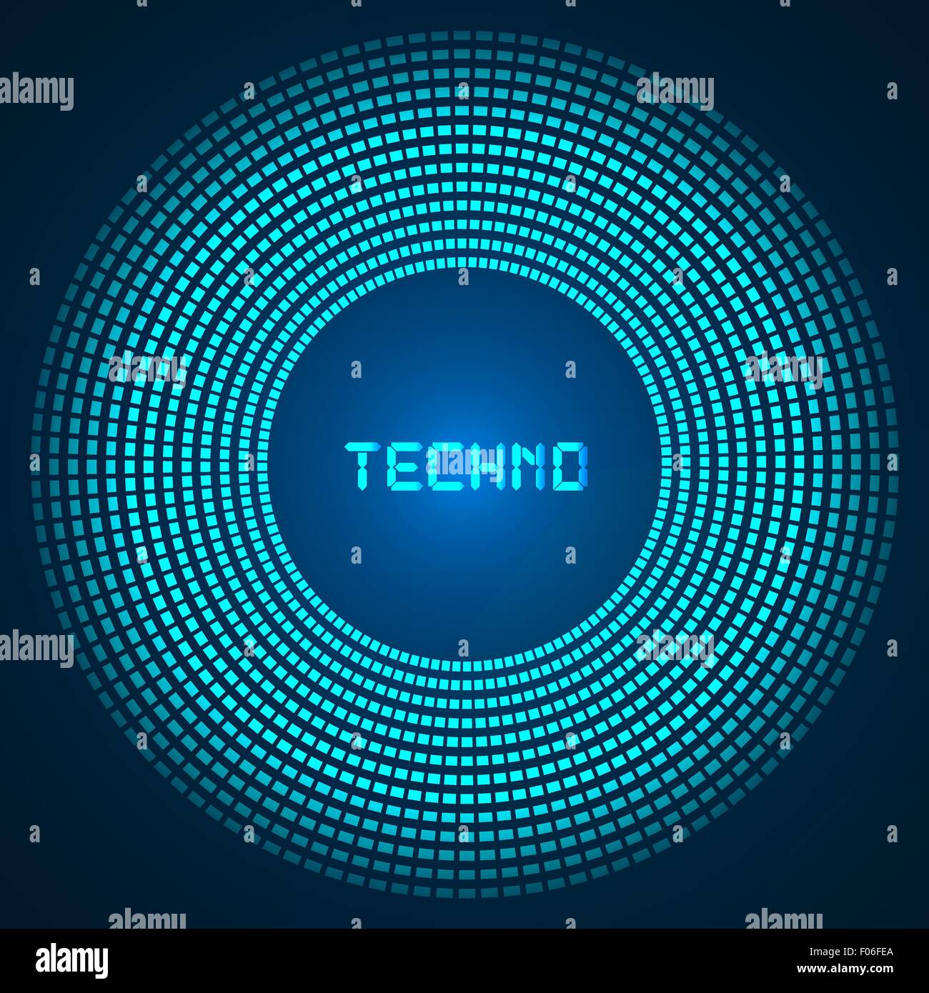 blue abstract background - circles of glowing pixels, concentric ...
