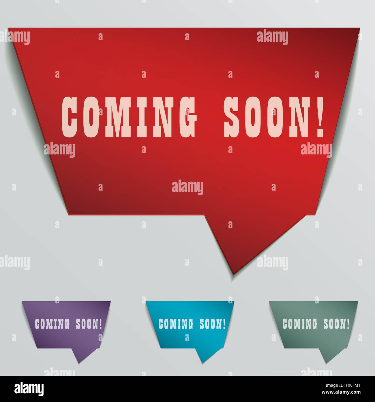 coming soon red 3d realistic paper speech bubble isolated on grey Stock ...