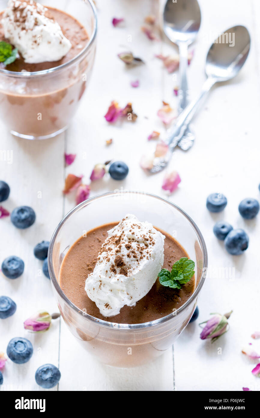 Homemade sweet chocolate mouse in the glass,selective focus Stock Photo ...