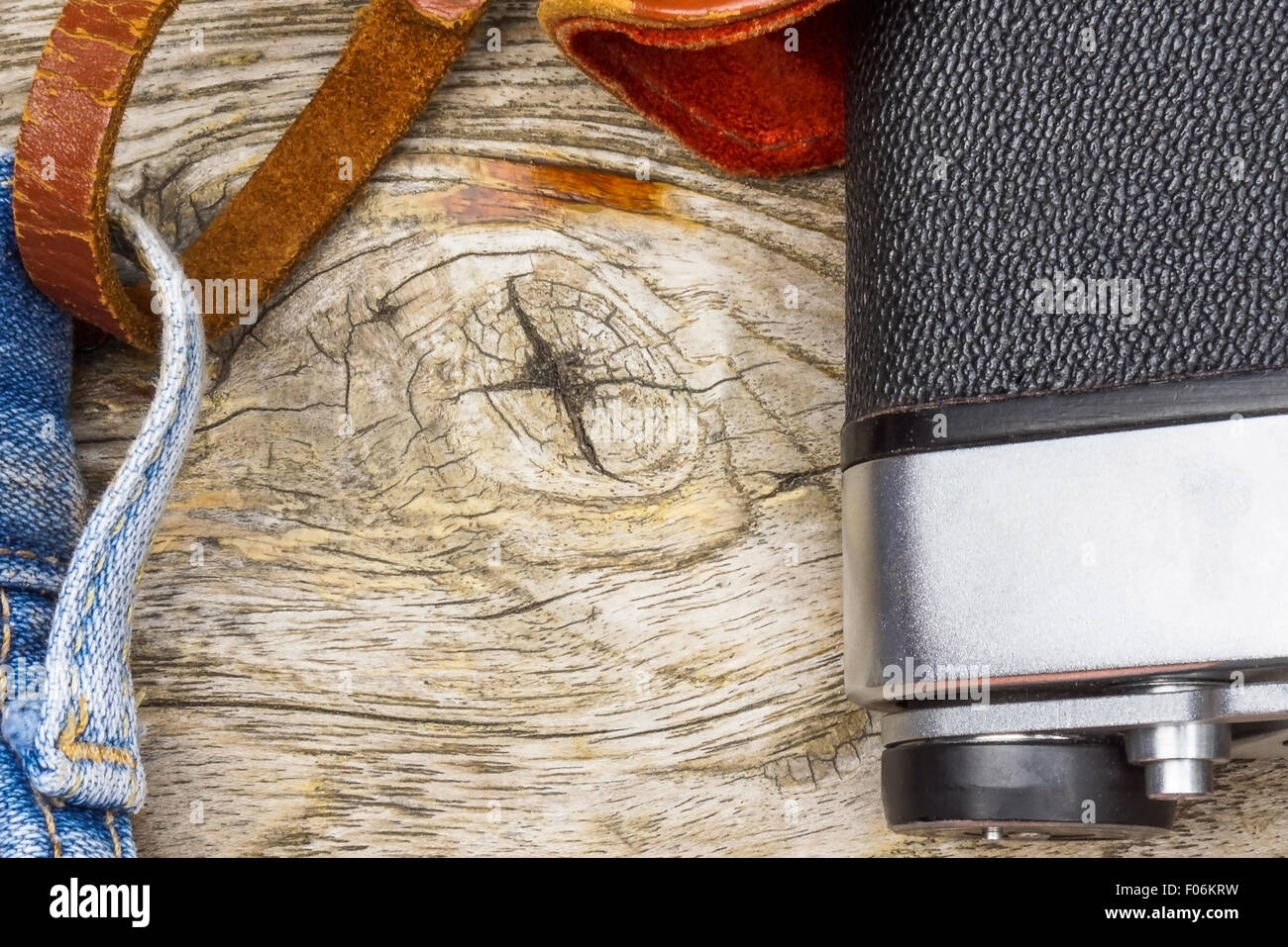 Background with old wooden texture close up and part of old camera ...