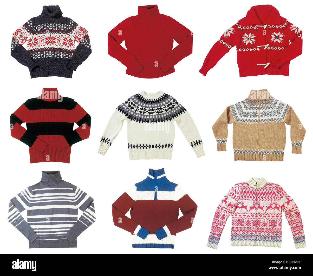 Nine winter sweaters isolated on white background Stock Photo - Alamy