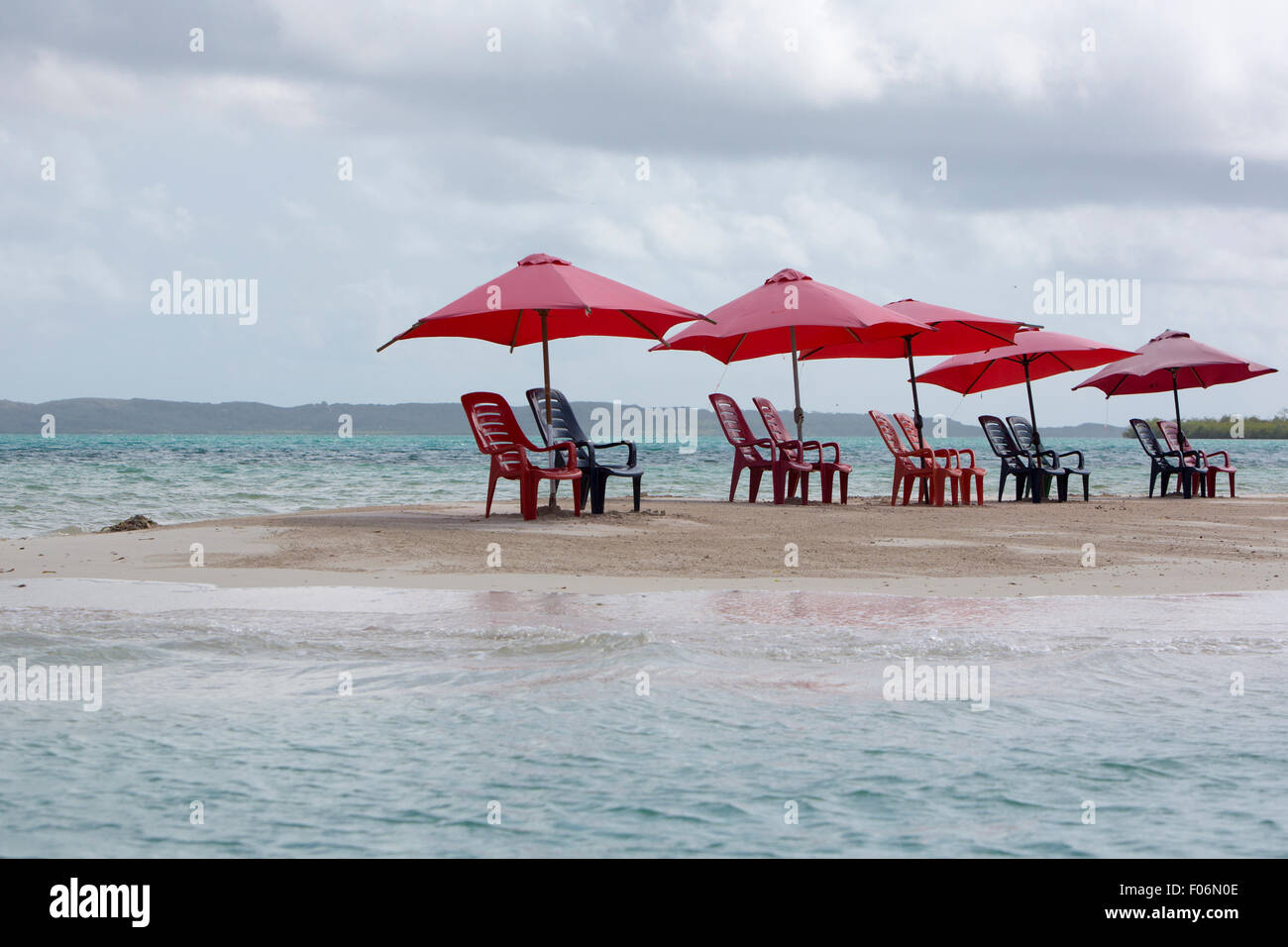 Group of chairs and umbrella on stunning tropical beach in Morrocoy ...