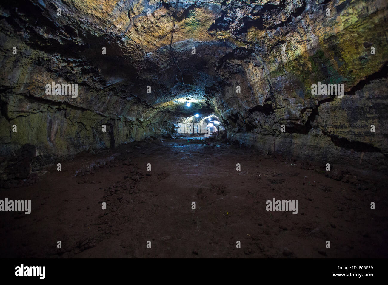 Interior of a lava tube near Puerto Ayora on Isla Santa Cruz Island ...