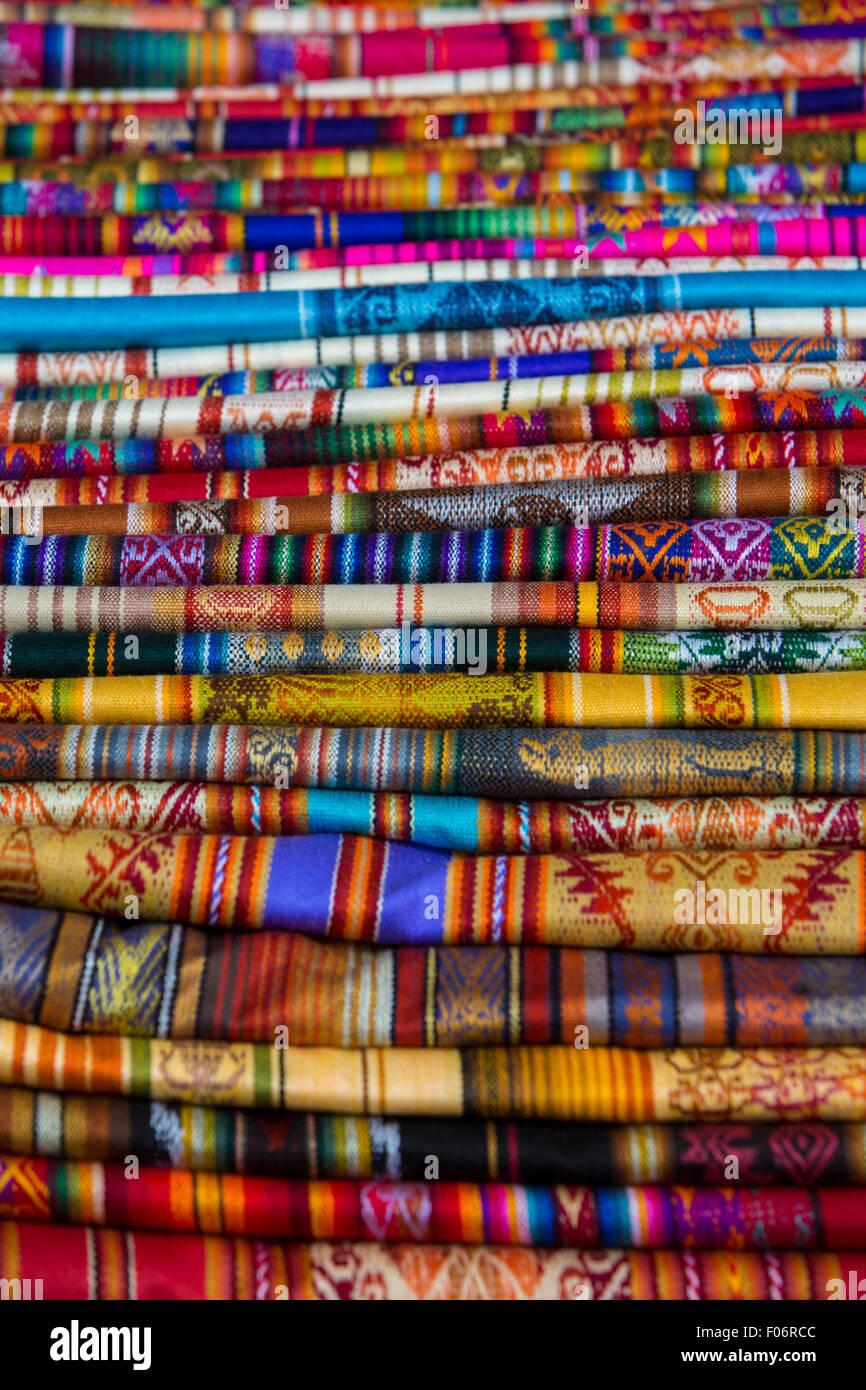 Closeup image of classical colorful Peruvian and Bolvian clothes and ...