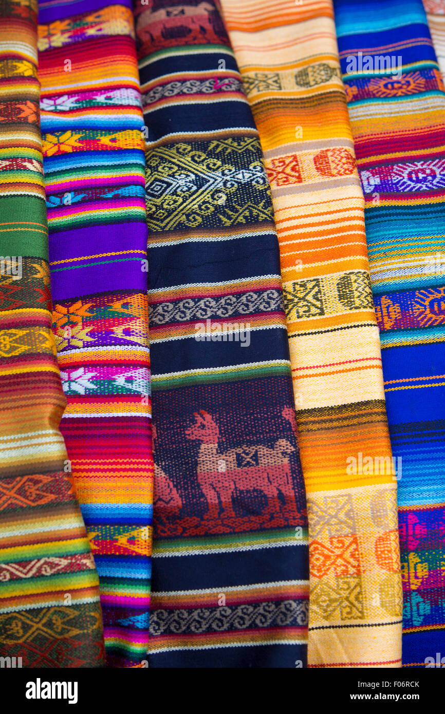 Closeup image of classical colorful Peruvian and Bolvian clothes and ...