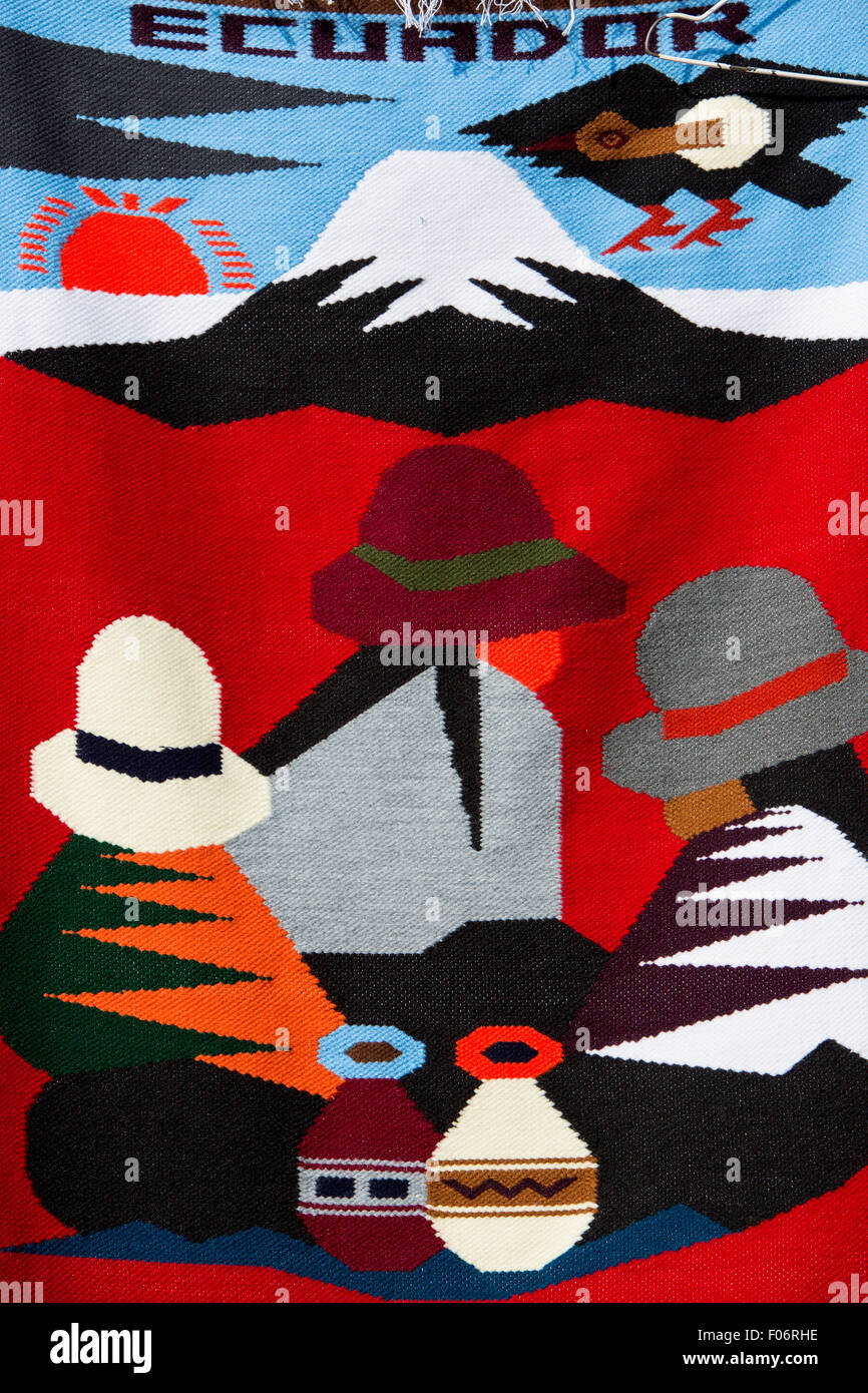 Background of colored Ecuadorian textile at the market of Otavalo in ...