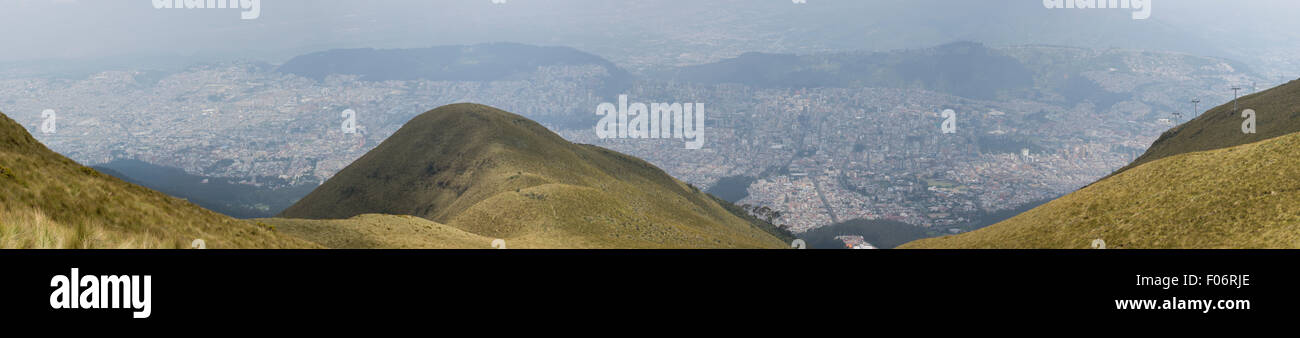 Spectacular panoramic view of Quito from the mountain, the capital of ...