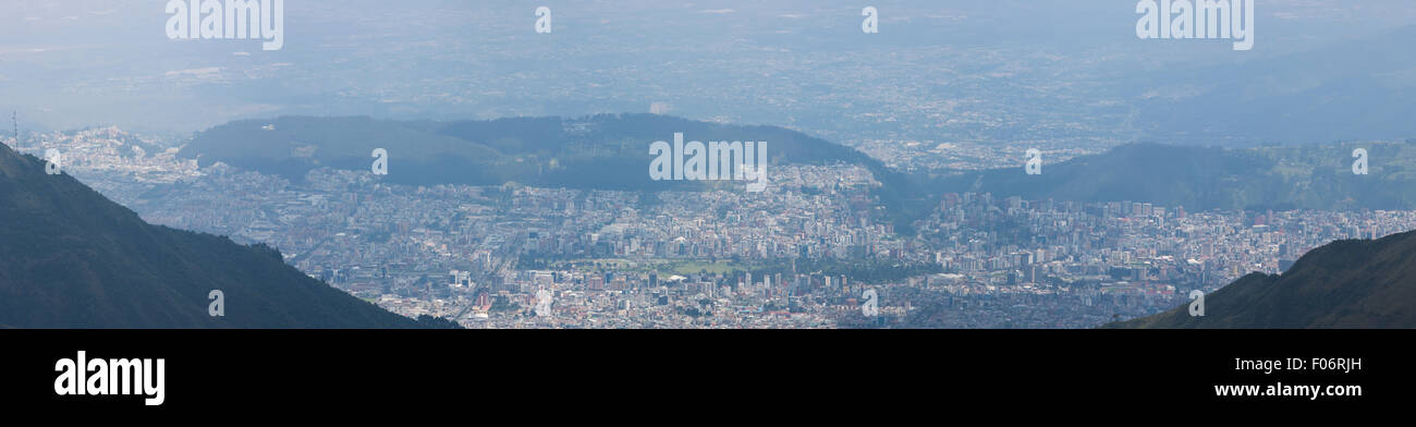 Spectacular panoramic view of Quito from the mountain, the capital of ...