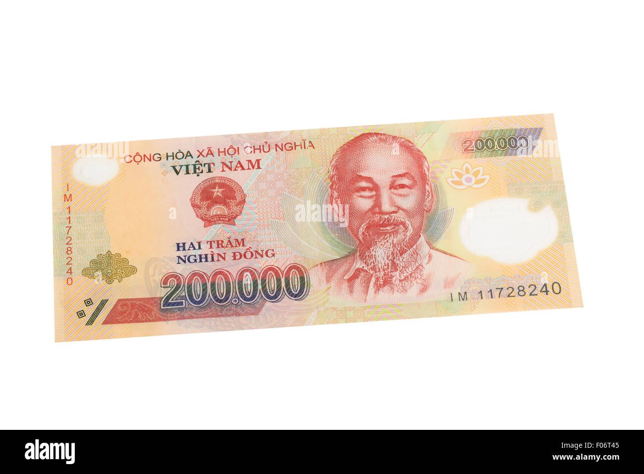 Two hundred thousand vietnamese Dong banknote on a white background ...