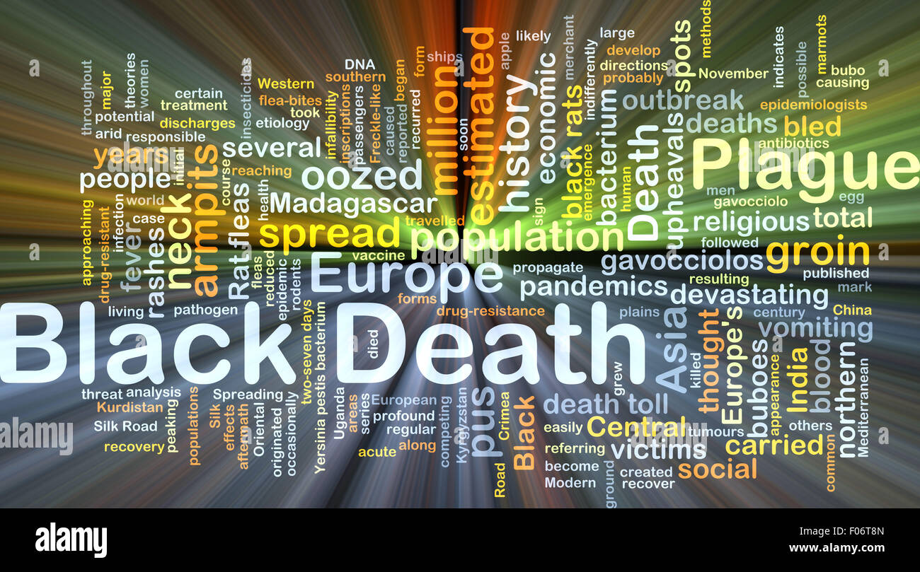 Background concept wordcloud illustration of Black Death glowing light ...