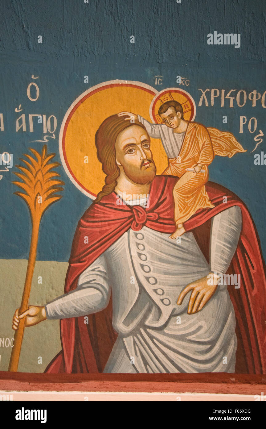 EUROPE, GREECE, Dion, small chapel, fresco of St Christopher Stock ...