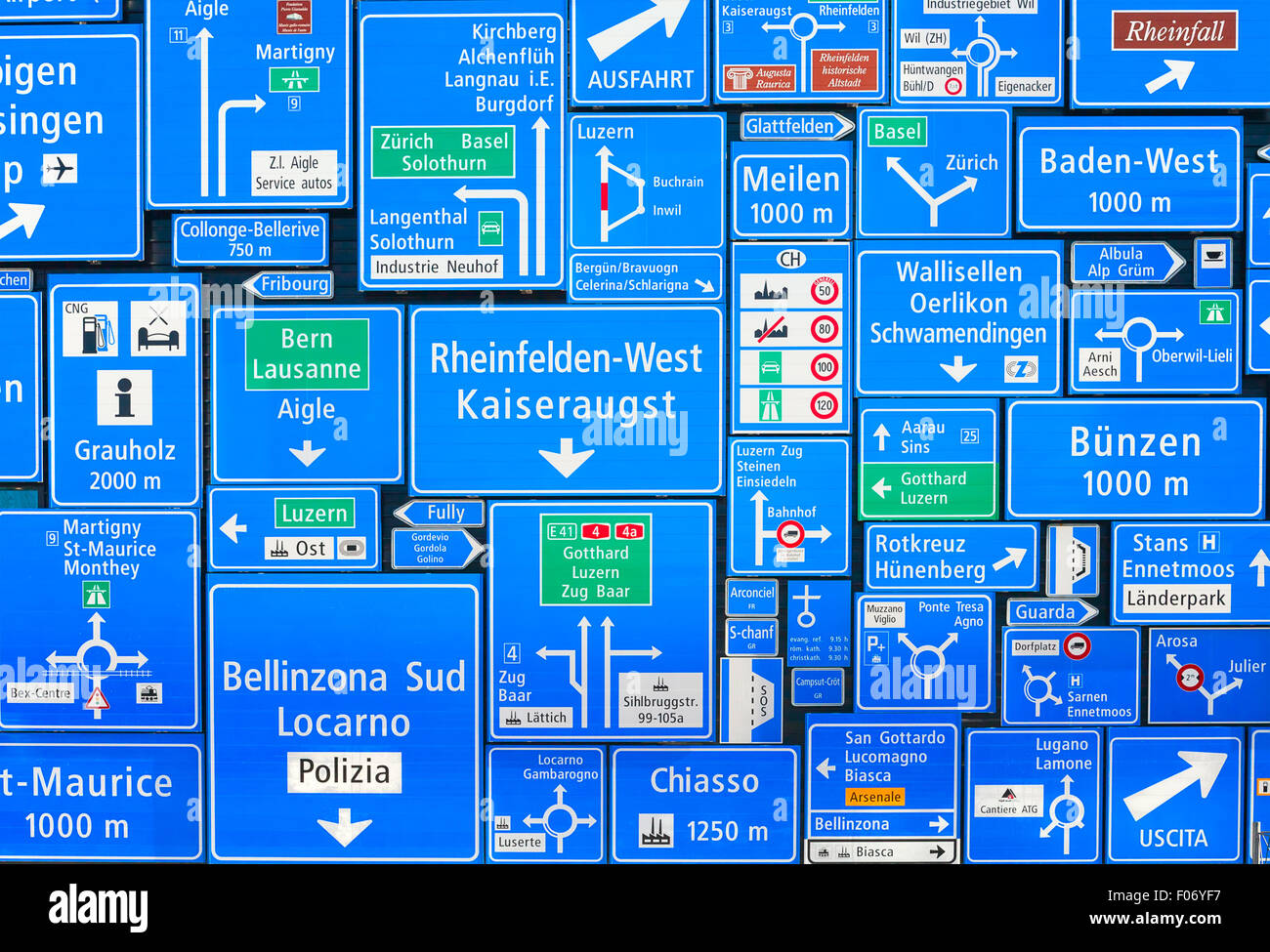 Collection of the swiss road signs Stock Photo - Alamy