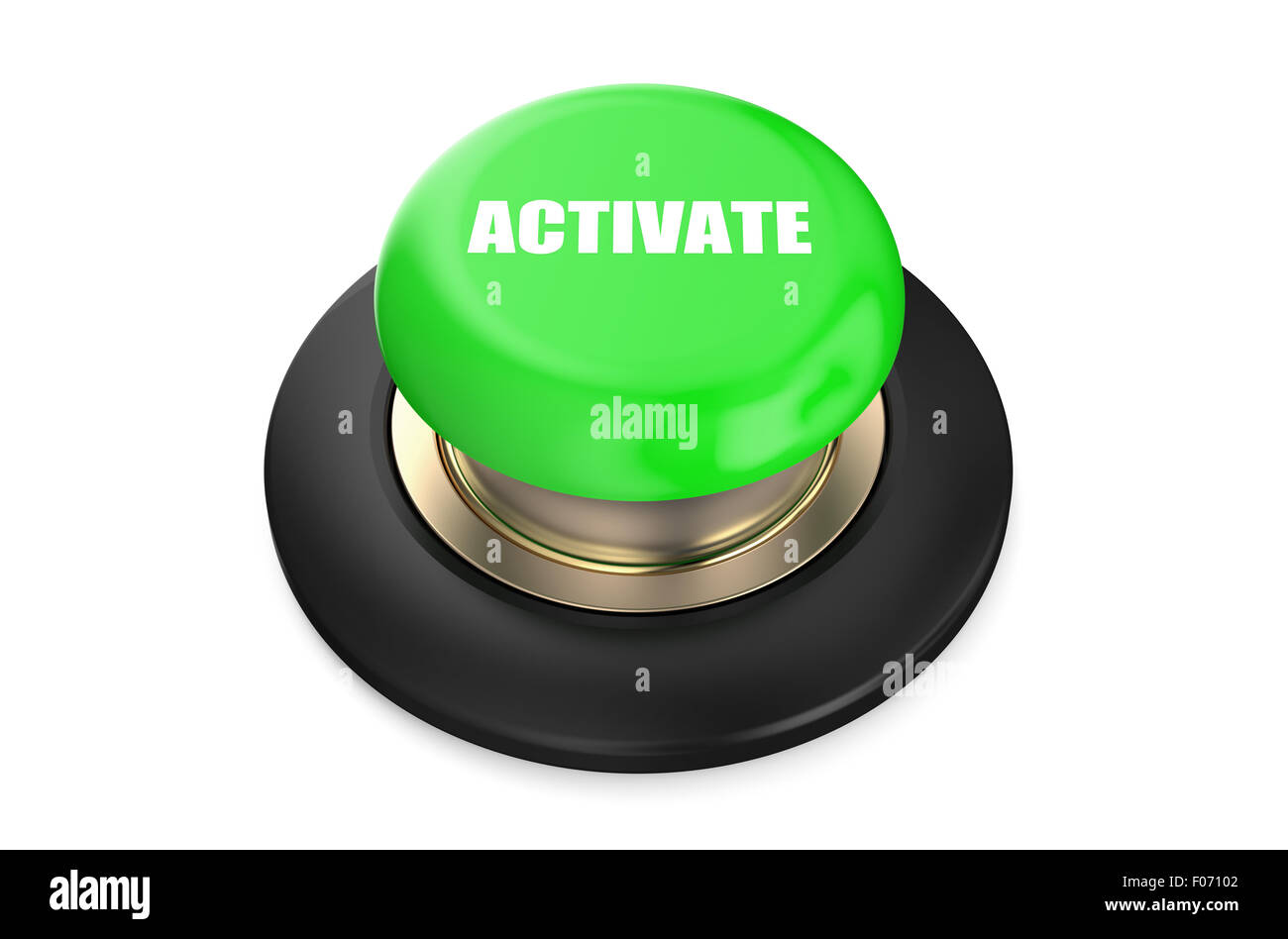Activate green button isolated on white background Stock Photo - Alamy