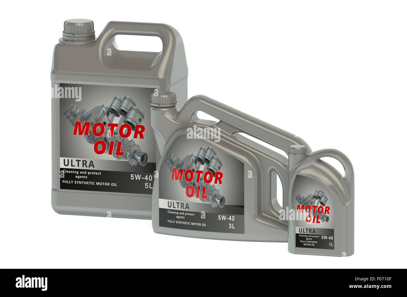 Set of canisters motor oil isolated on white background Stock Photo - Alamy