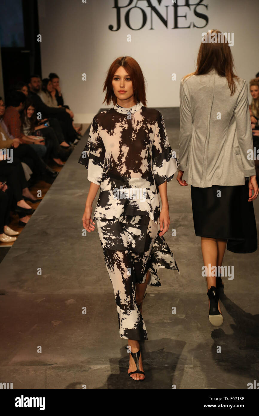 A model showcases designs by Josh Goot during a rehearsal ahead of the ...