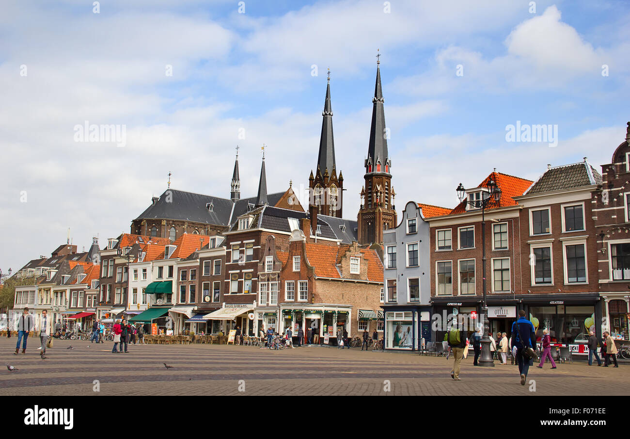 DELFT, NETHERLANDS - MAY 13: People walk near the New Church on May 13 ...