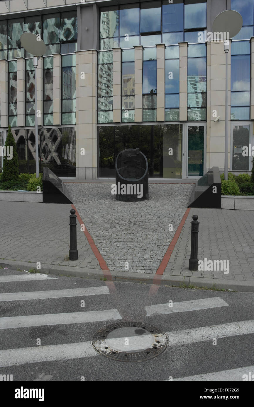 Monument sunny bronze replica manhole hatch canal standing centre ...