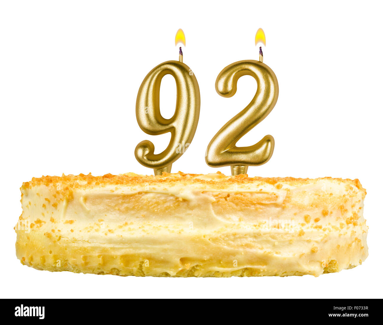 birthday cake with candles number ninety two isolated on white ...