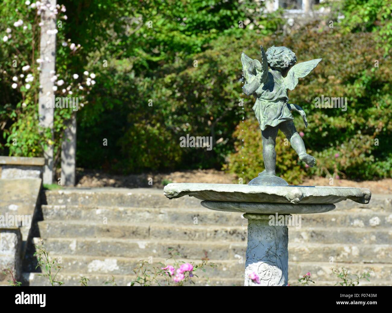 An Italian Rose garden in Kent with a fountain Stock Photo - Alamy