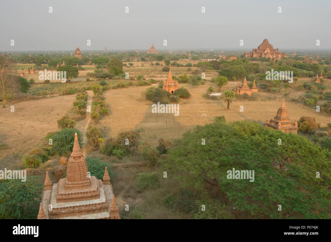 ASIA, MYANMAR (BURMA), Old Bagan, panorama of Temples taken from Shwesandaw Paya Hindu Temple ...
