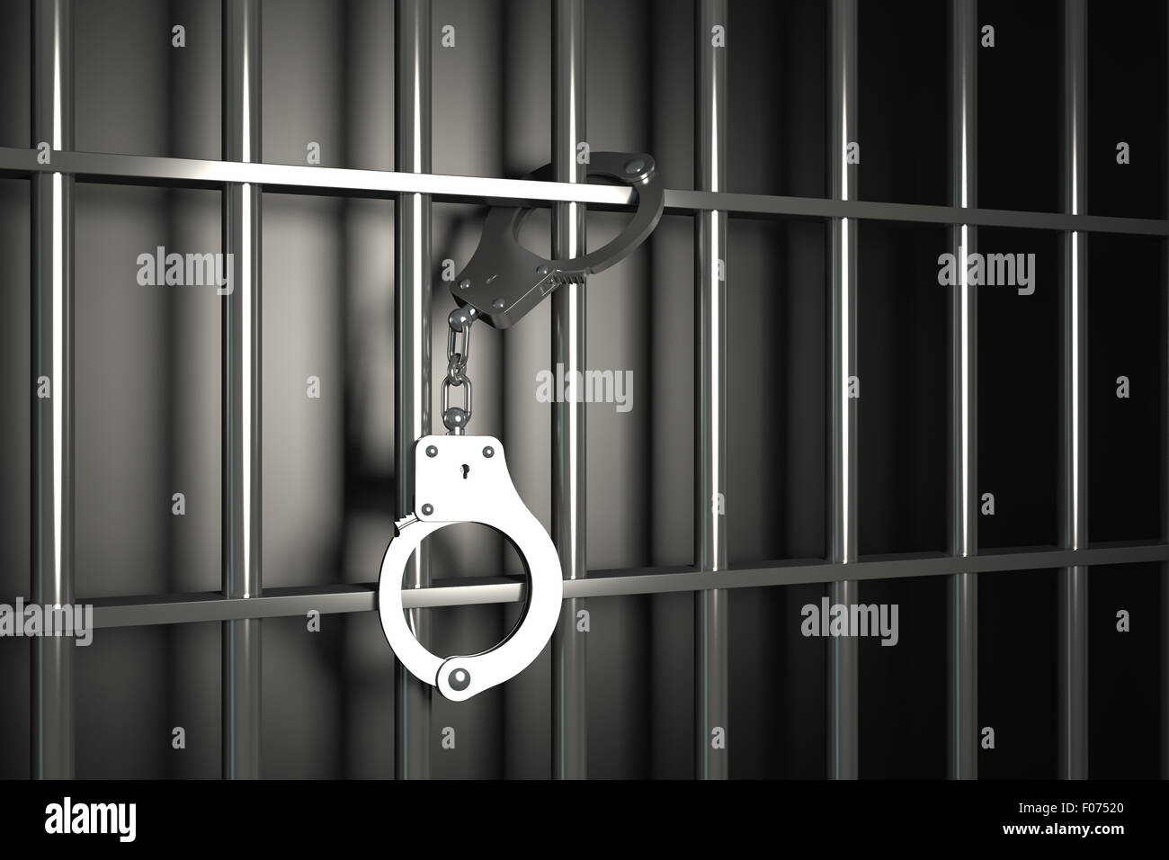 metal prison bars with handcuffs on black background Stock Photo - Alamy