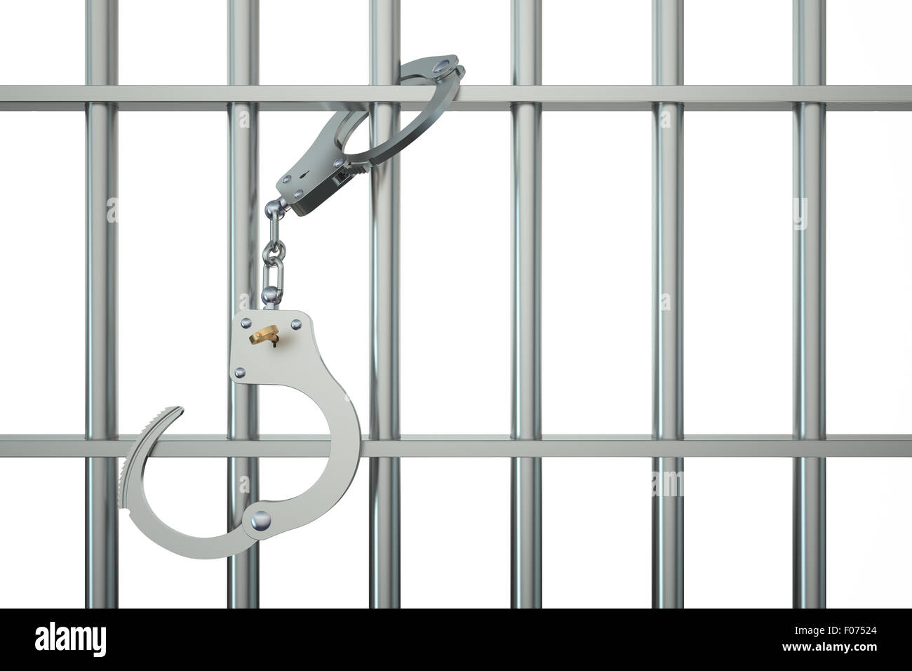metal prison bars with handcuffs on white background Stock Photo - Alamy