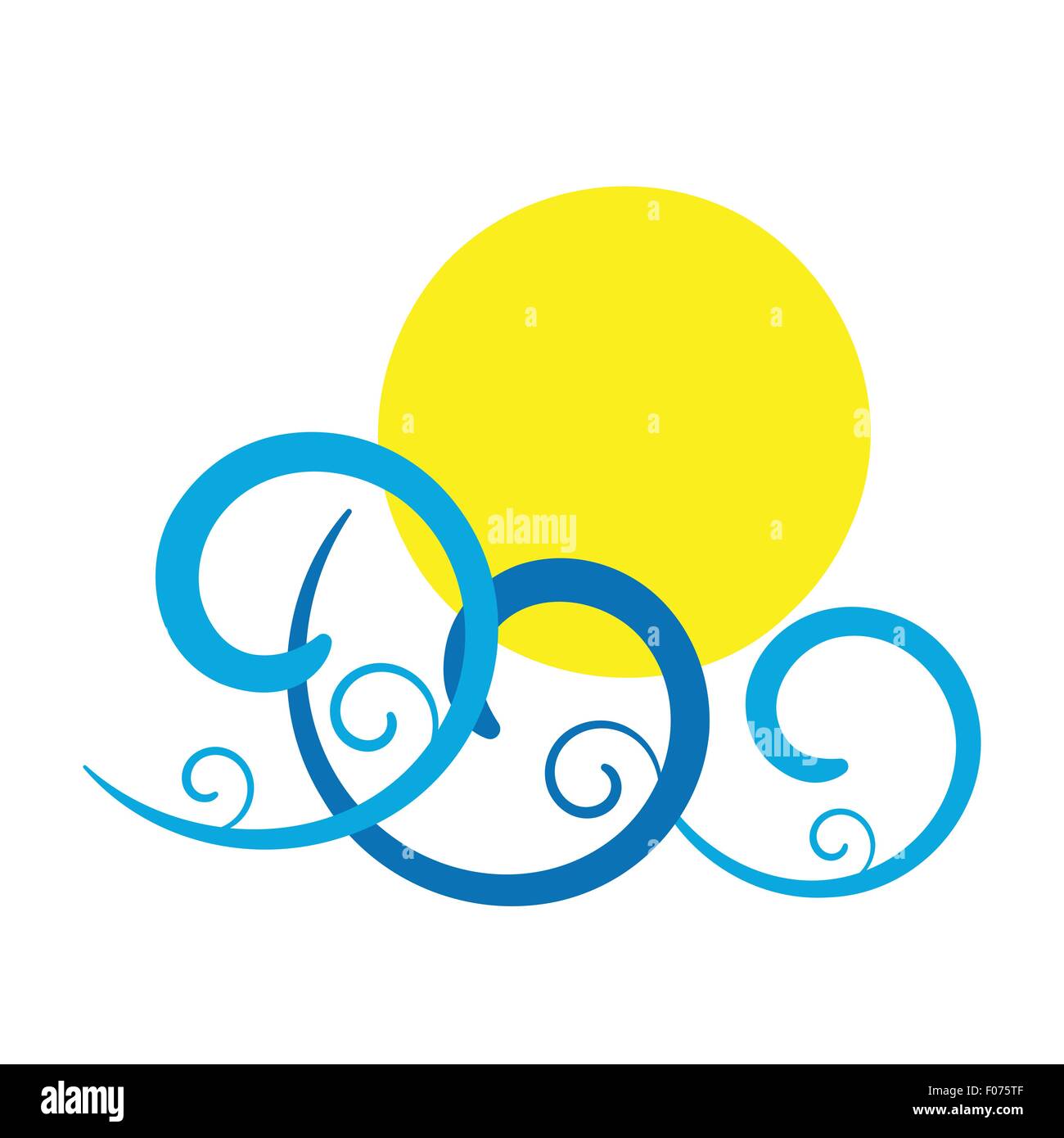 abstract sun and sea waves as summer time icon flat design vector ...