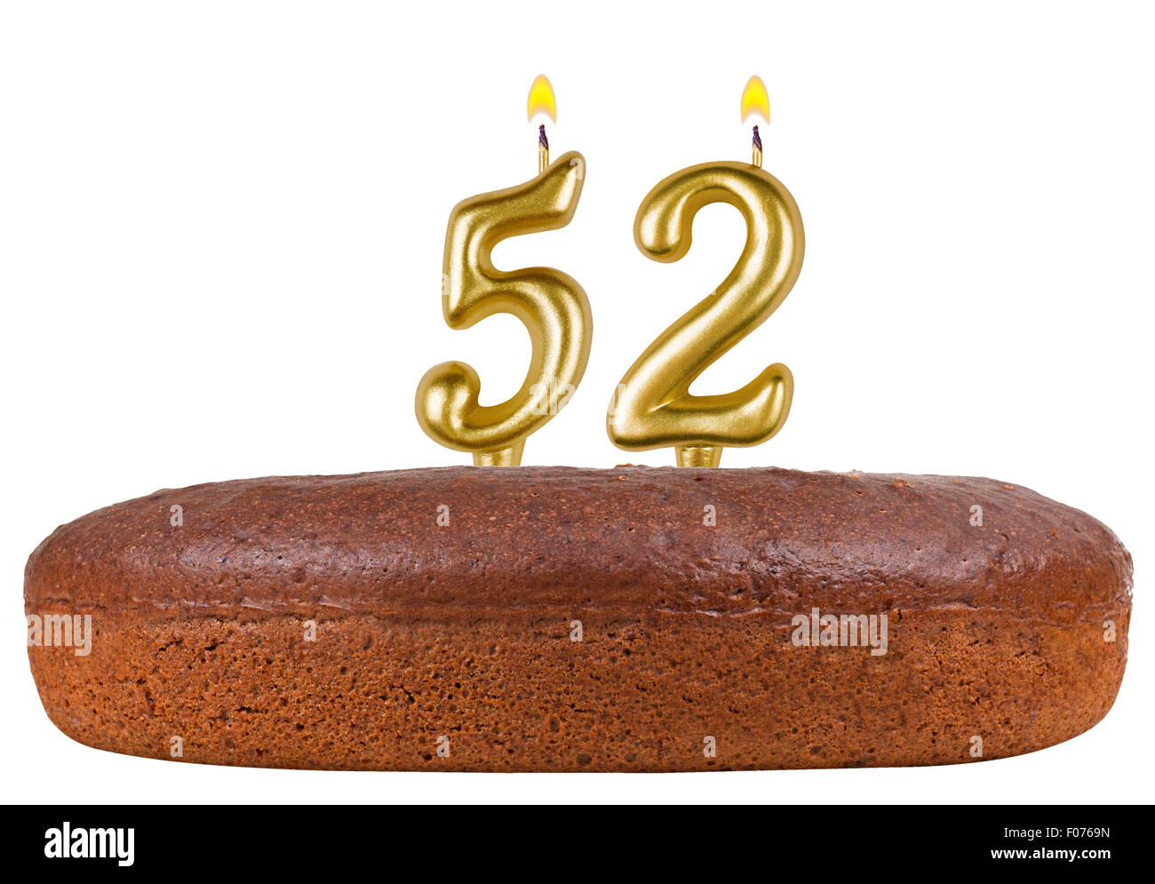 birthday cake with candles number 52 isolated on white background Stock ...