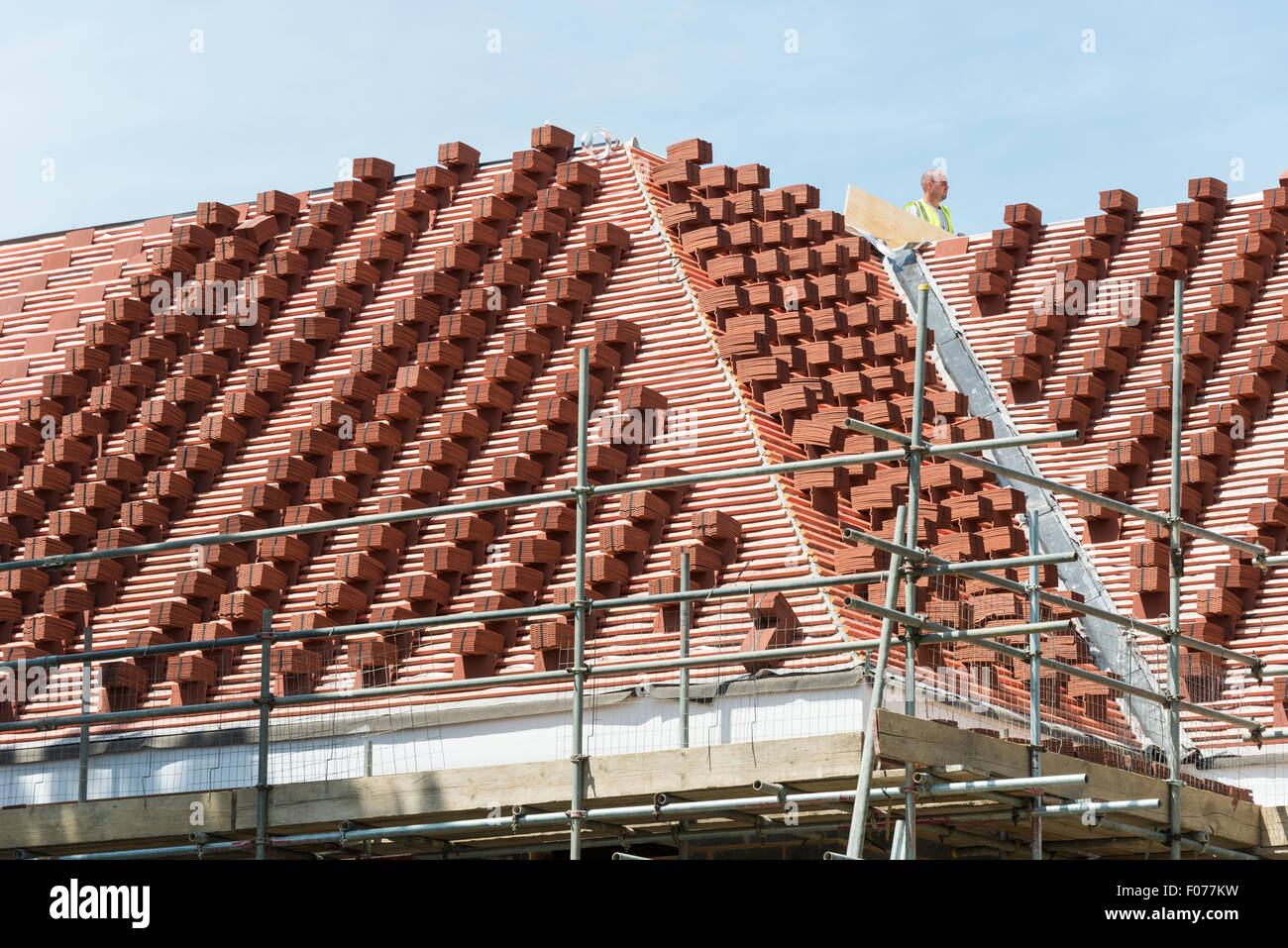 Roof tiles stacked on roof, Park Lane, Cheam Village, London Borough of ...