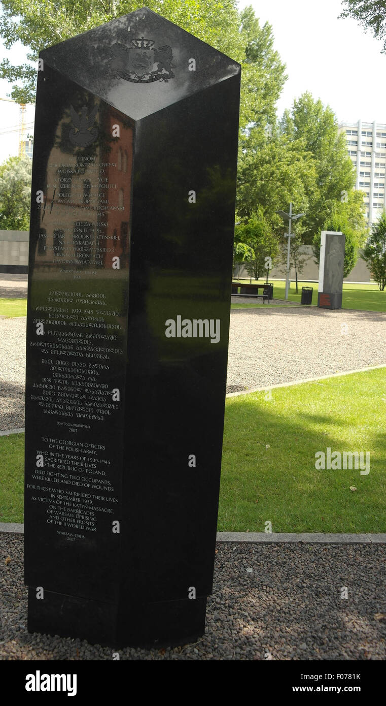 Sunny portrait black obelisk memorial to Polish Army Georgian Officers ...